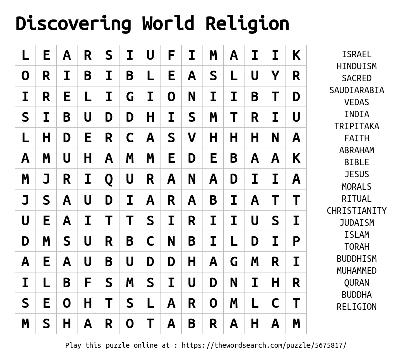 Discovering World Religion Word Search