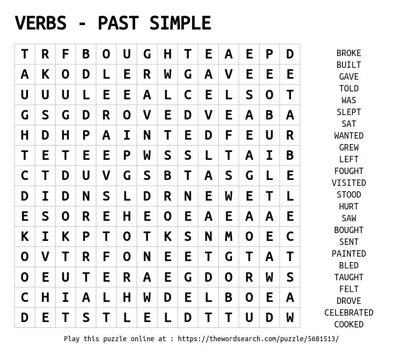 Download Word Search on VERBS - PAST SIMPLE