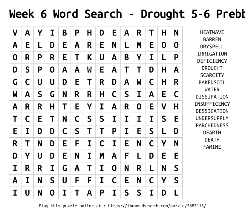 Download Word Search on Week 6 Word Search - Drought 5-6 Prebble