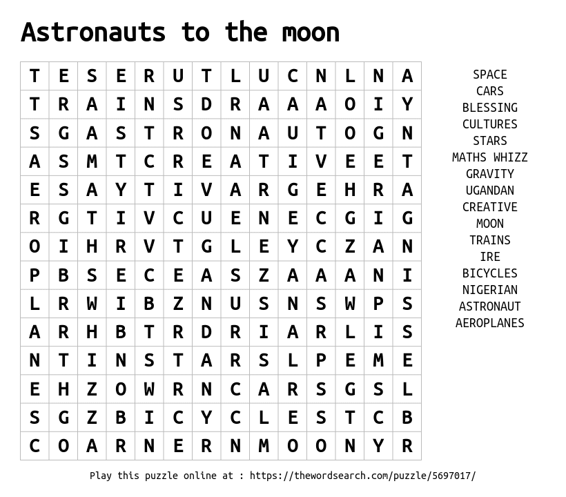 Astronauts to the moon Word Search