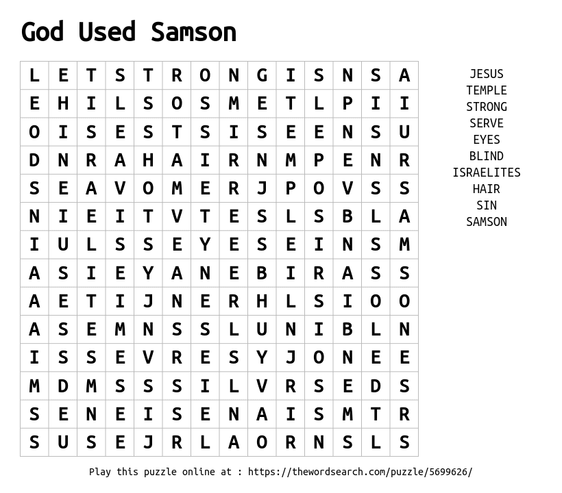 Download Word Search on God Used Samson