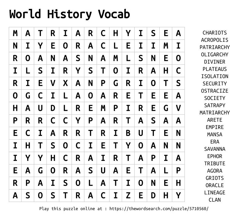 Download Word Search on World History Vocab