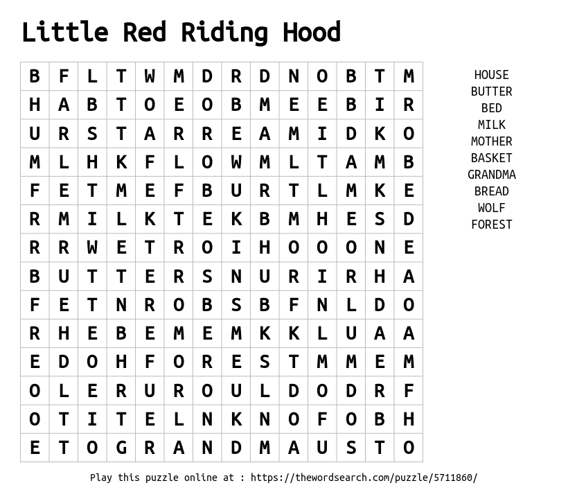Download Word Search on Little Red Riding Hood