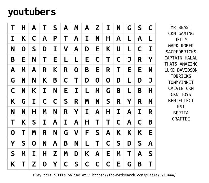 Download Word Search on youtubers