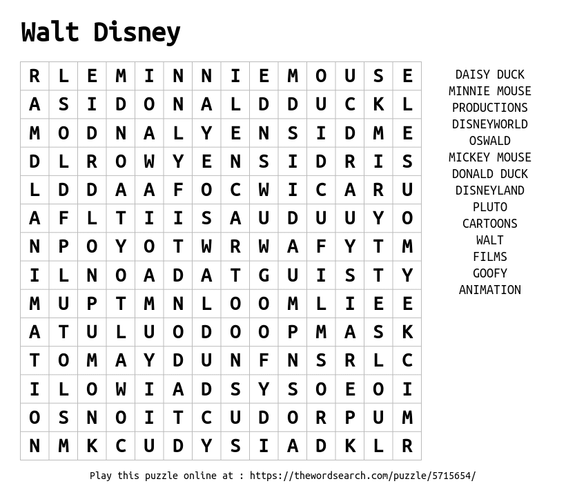 Download Word Search on Walt Disney