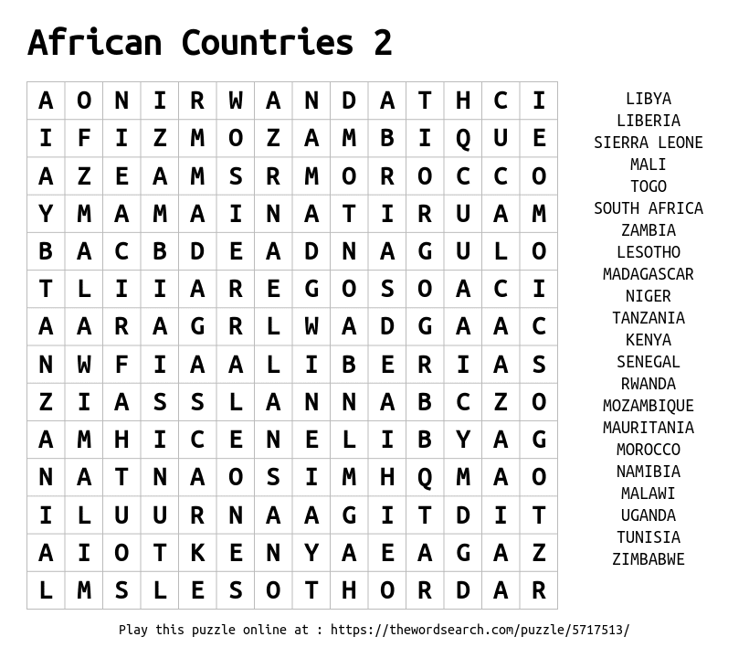 Download Word Search on African Countries 2