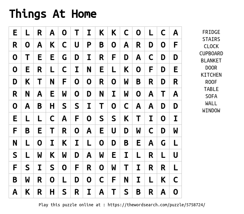 Download Word Search on Things At Home