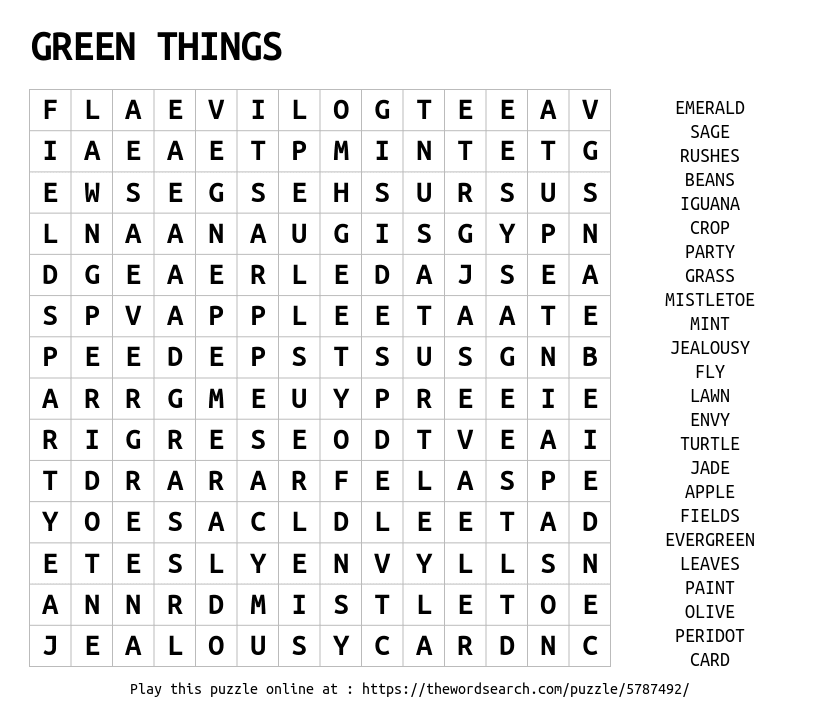 GREEN THINGS Word Search