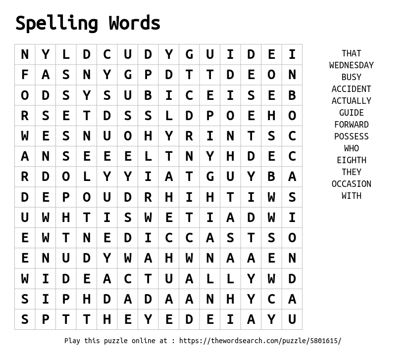 Download Word Search on Spelling Words