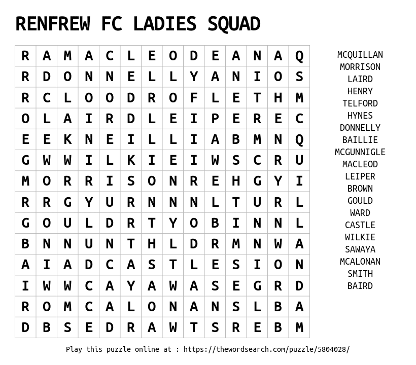 Download Word Search on RENFREW FC LADIES SQUAD