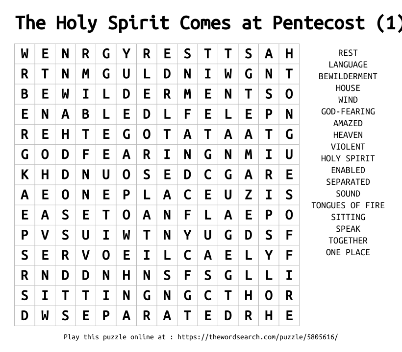 The Holy Spirit Comes at Pentecost (1) Word Search