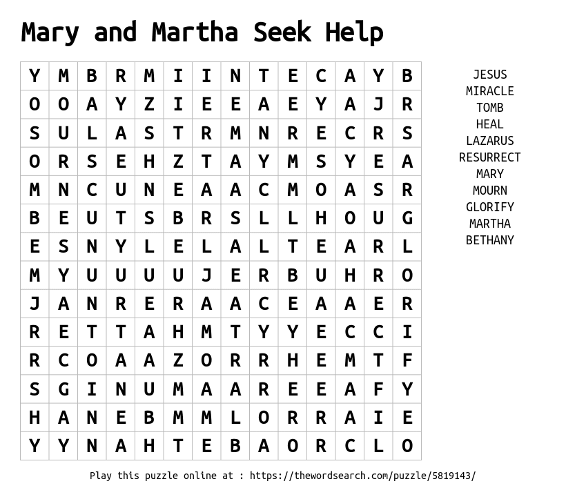 Download Word Search on Mary and Martha Seek Help