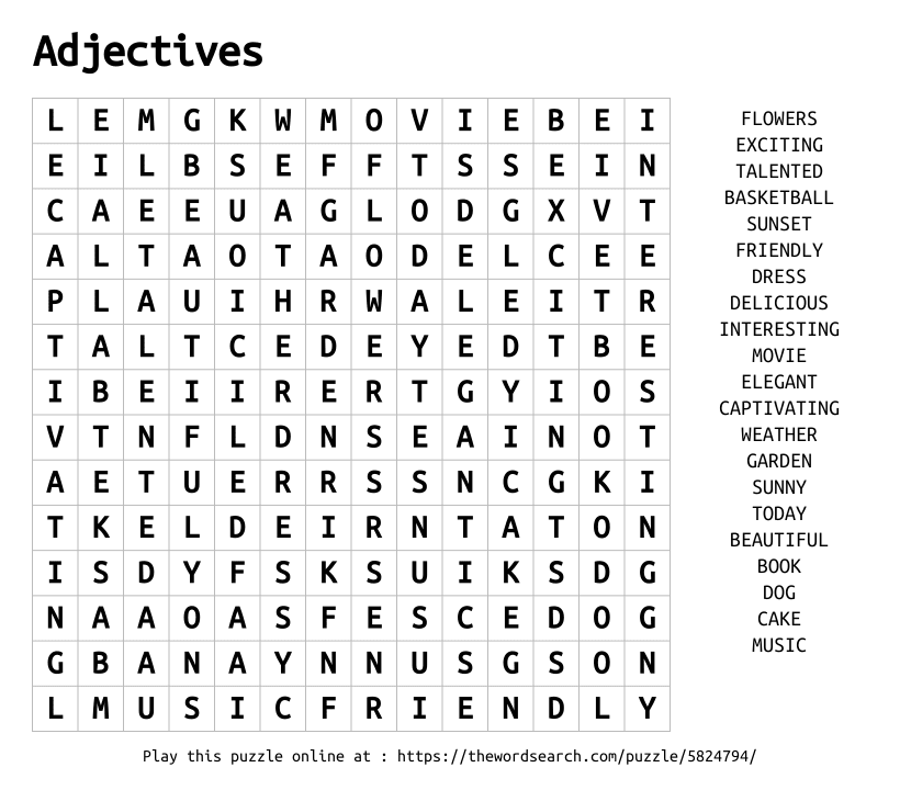 Download Word Search on Adjectives