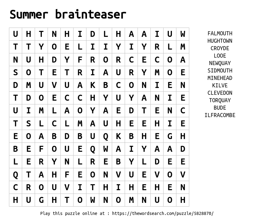 Download Word Search on Summer brainteaser