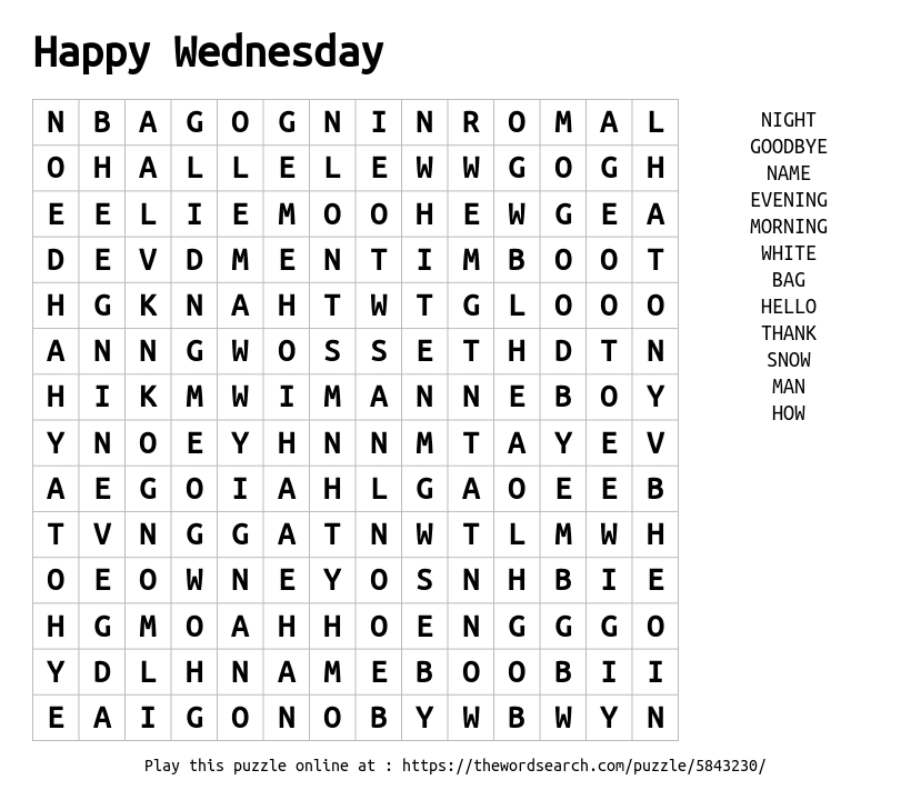 Download Word Search on Happy Wednesday