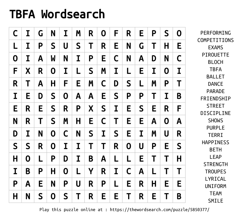 Download Word Search on TBFA Wordsearch