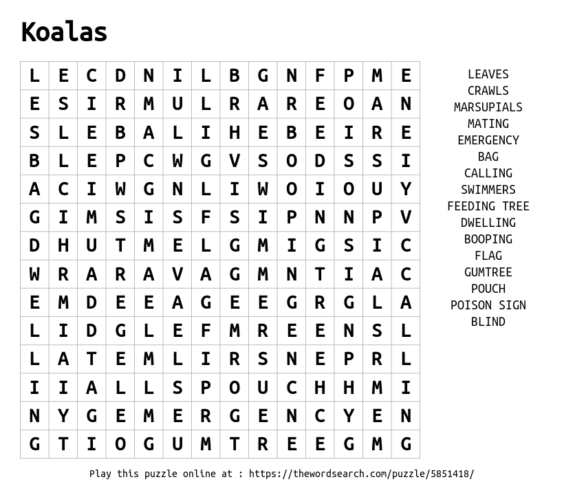Download Word Search on Koalas