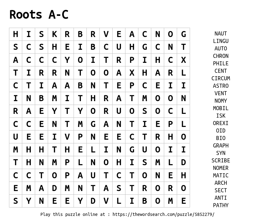 Download Word Search on Roots A-C