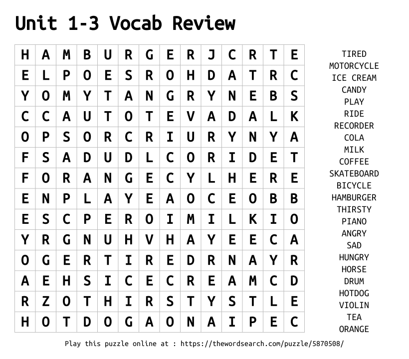 Unit 1-3 Vocab Review Word Search
