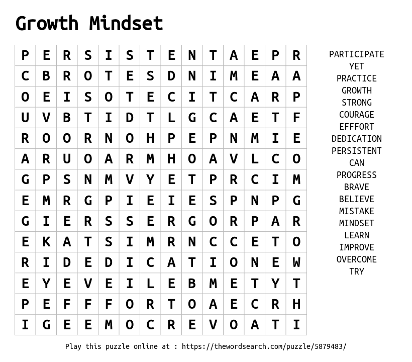 Growth Mindset Word Search