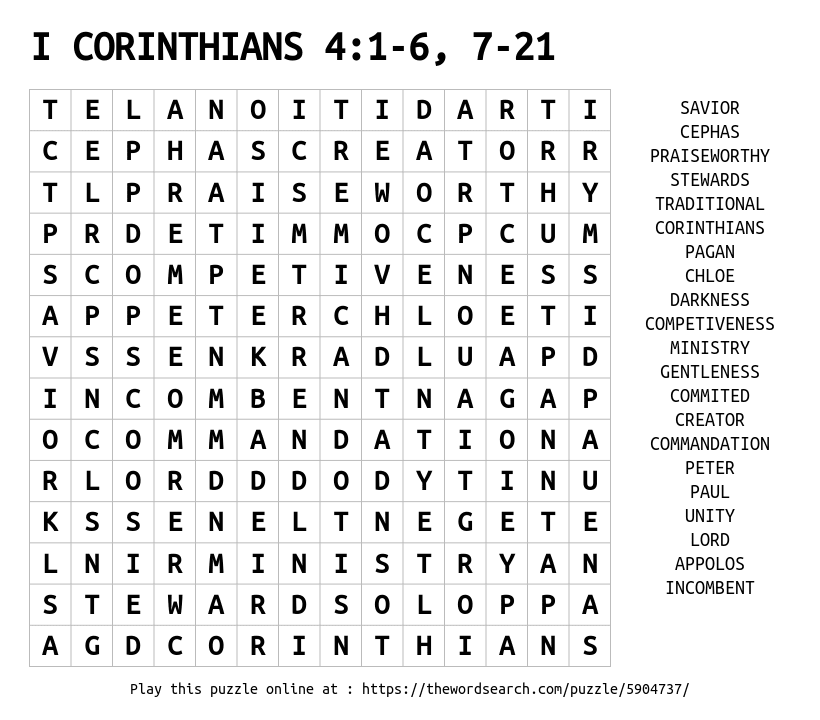 Download Word Search on I CORINTHIANS 4:1-6, 7-21