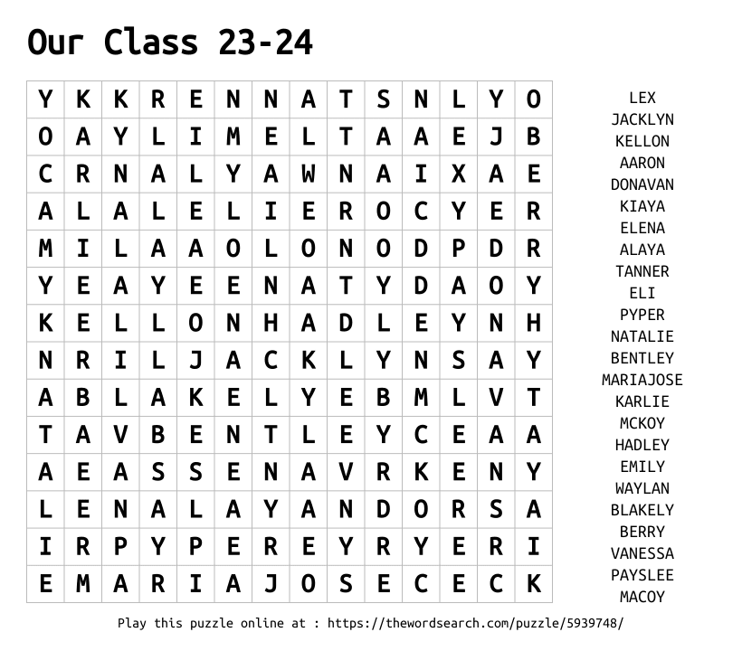 Our Class 23-24 Word Search