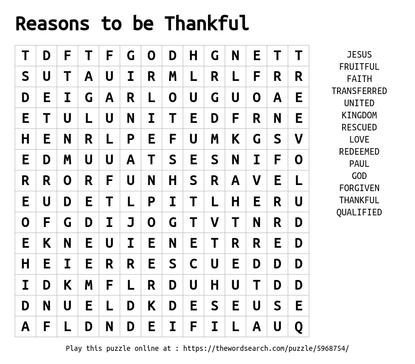 Download Word Search on Reasons to be Thankful