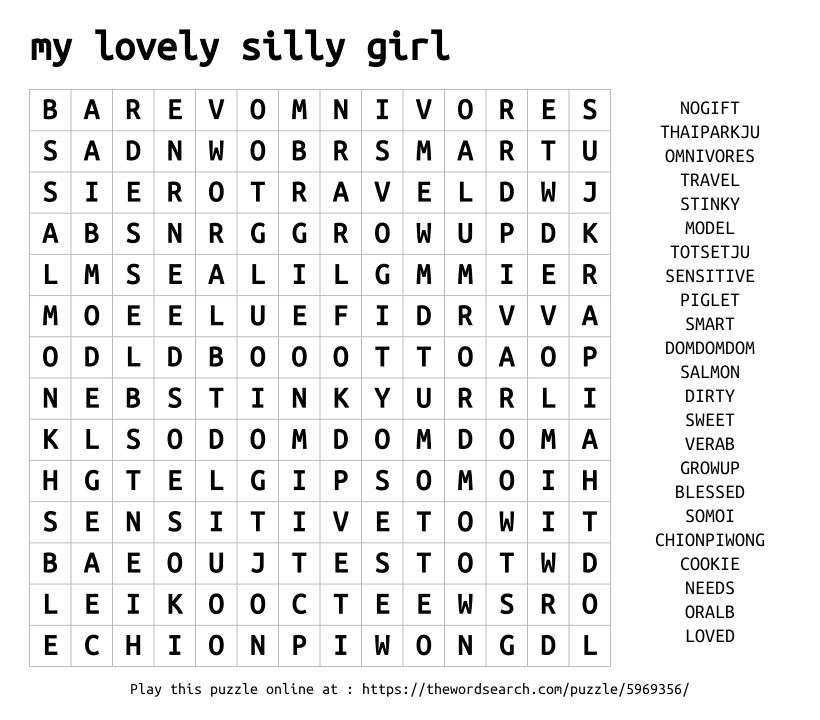 my lovely silly girl Word Search
