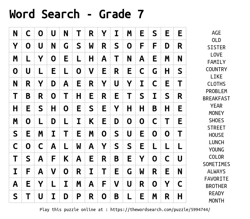 Download Word Search on Word Search - Grade 7
