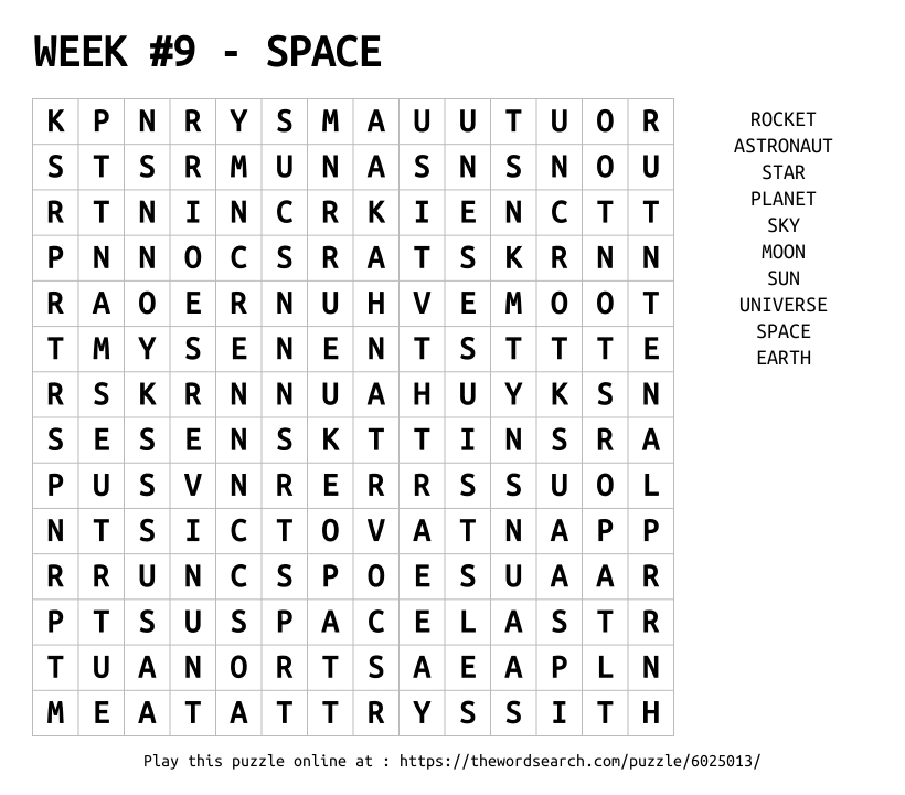 WEEK #9 - SPACE Word Search