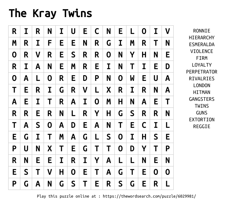 The Kray Twins Word Search