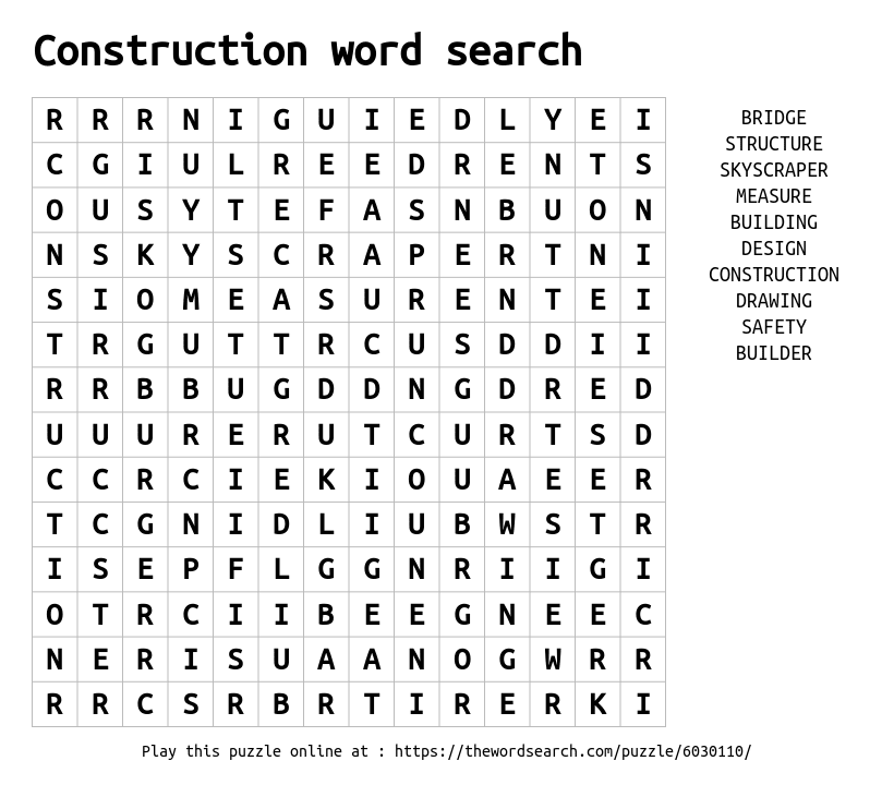 Download Word Search on Construction word search