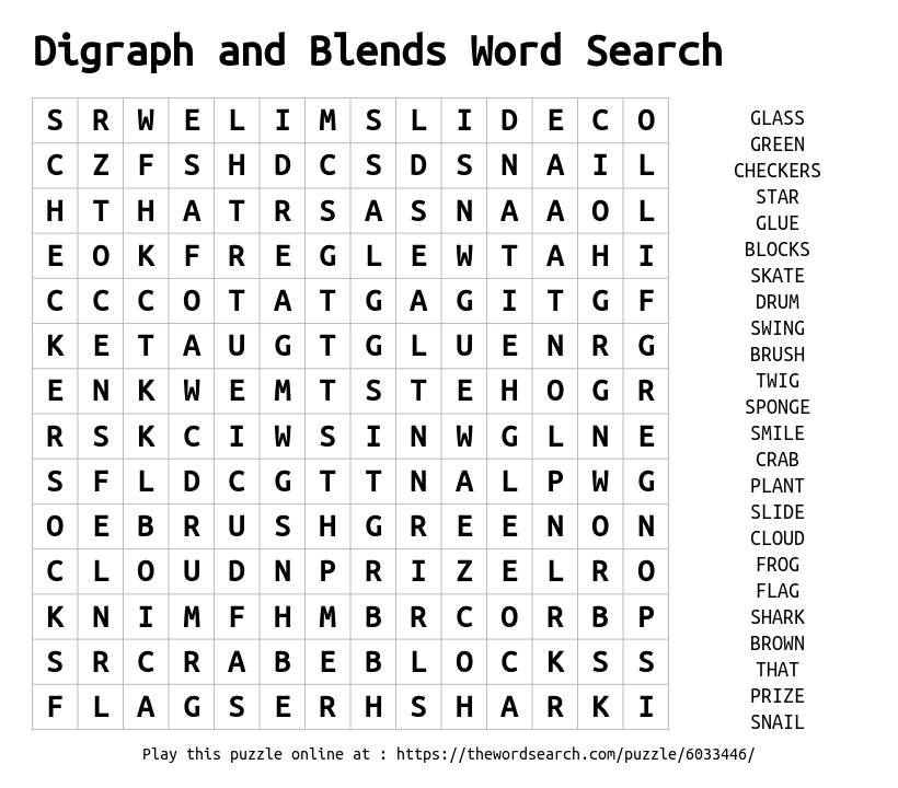 Download Word Search on Digraph and Blends Word Search