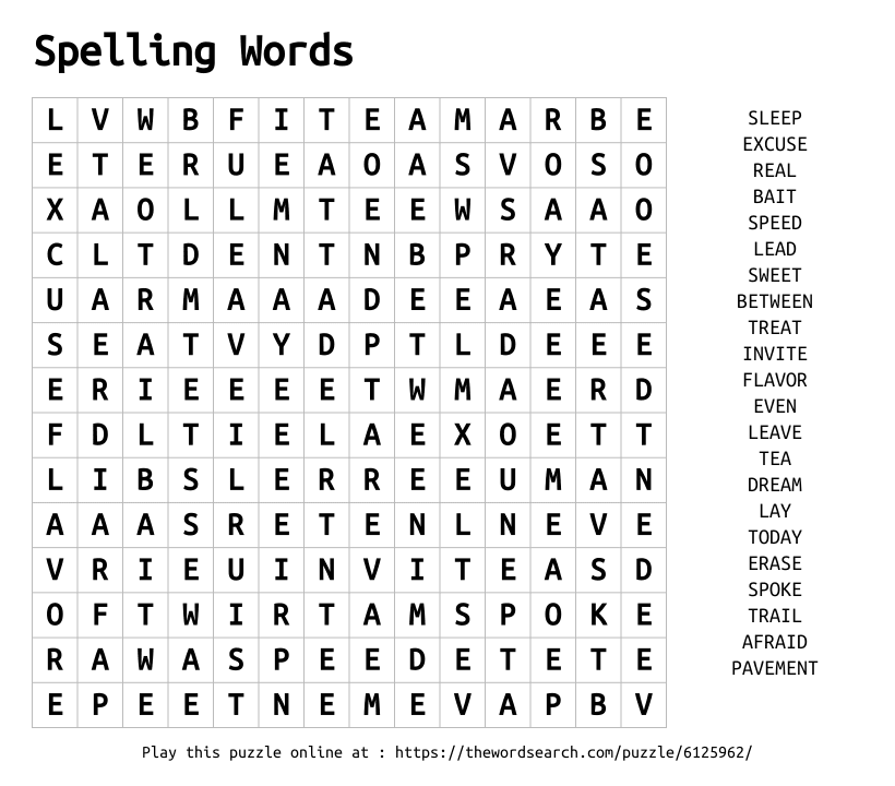 Spelling Words Word Search