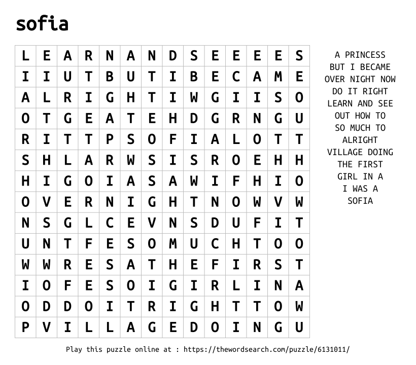 sofia Word Search