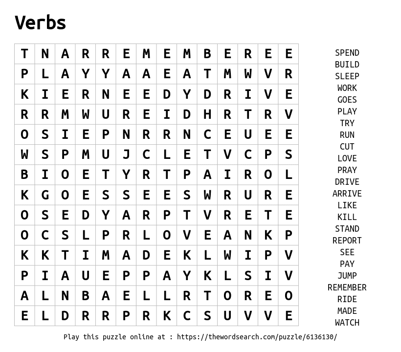 Download Word Search on Verbs