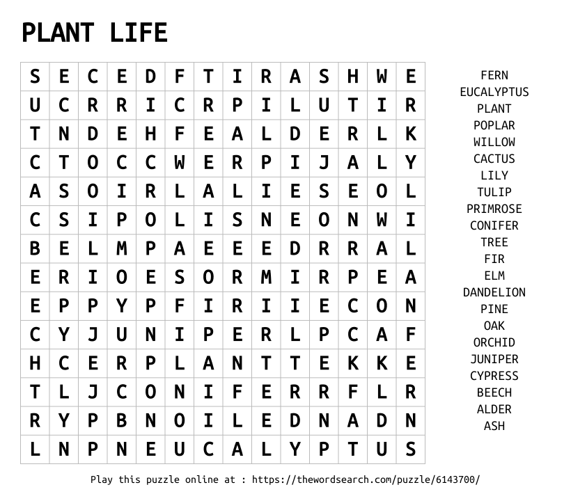 PLANT LIFE Word Search