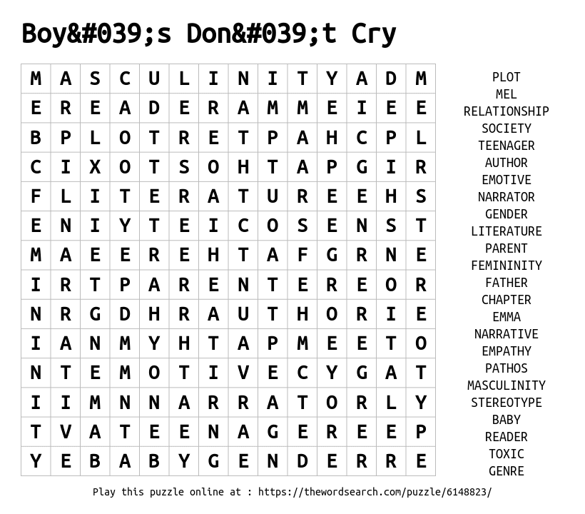 Download Word Search on Boy's Don't Cry
