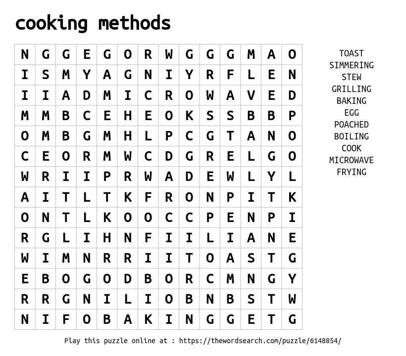 Download Word Search on cooking methods