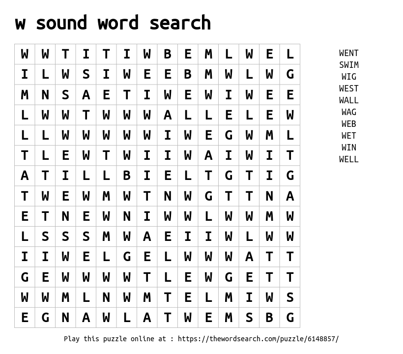Download Word Search on w sound word search
