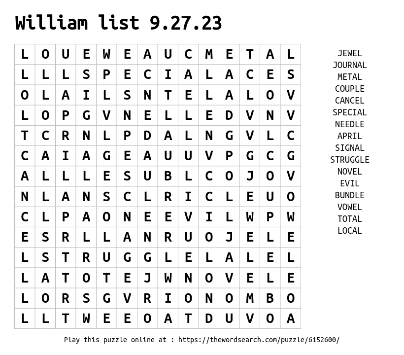 Download Word Search on William list 9.27.23