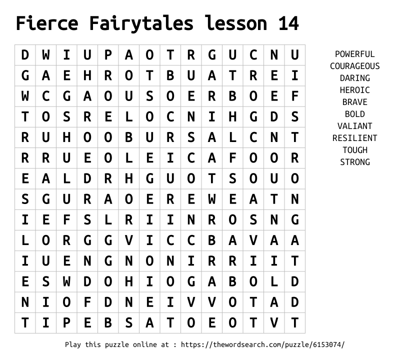 Fierce Fairytales lesson 14 Word Search