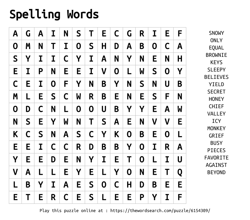 Spelling Words Word Search