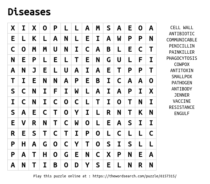 Download Word Search on Diseases