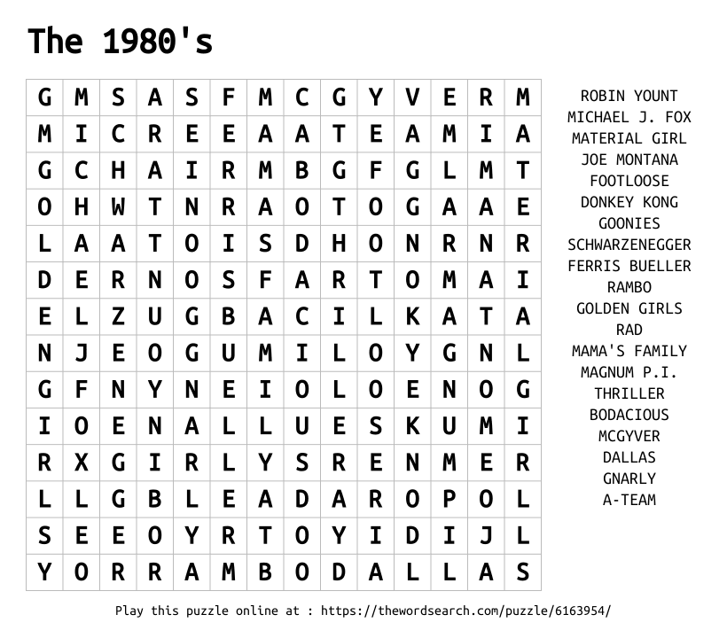 Download Word Search on The 1980's