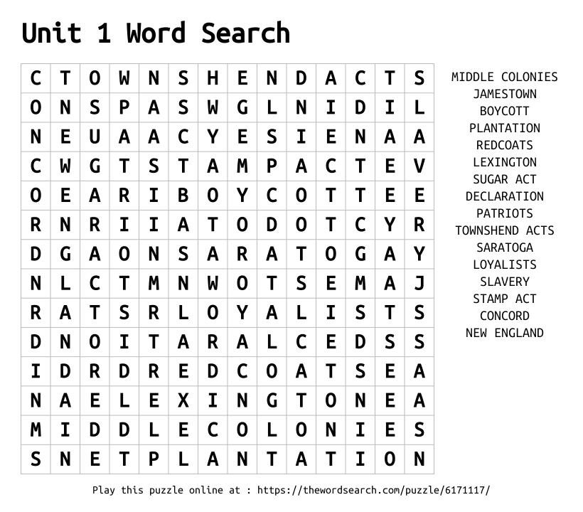 Download Word Search on Unit 1 Word Search