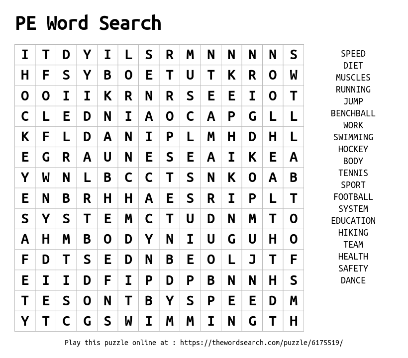 PE Word Search Word Search