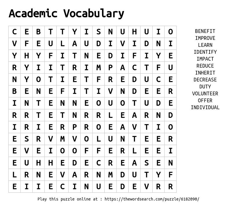 Download Word Search on Academic Vocabulary