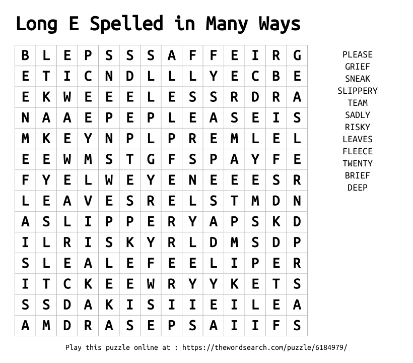Download Word Search on Long E Spelled in Many Ways