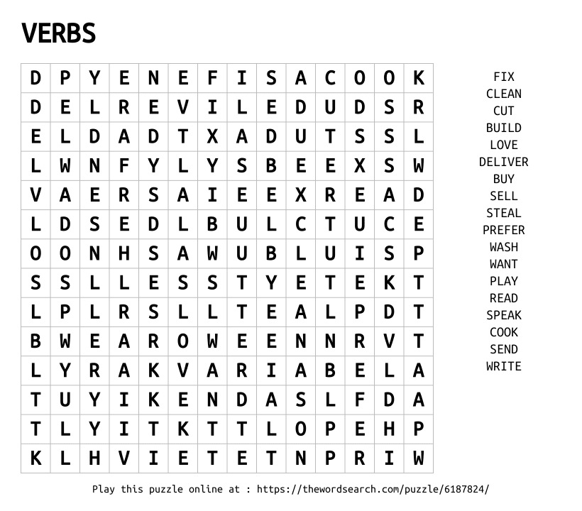 Download Word Search on VERBS